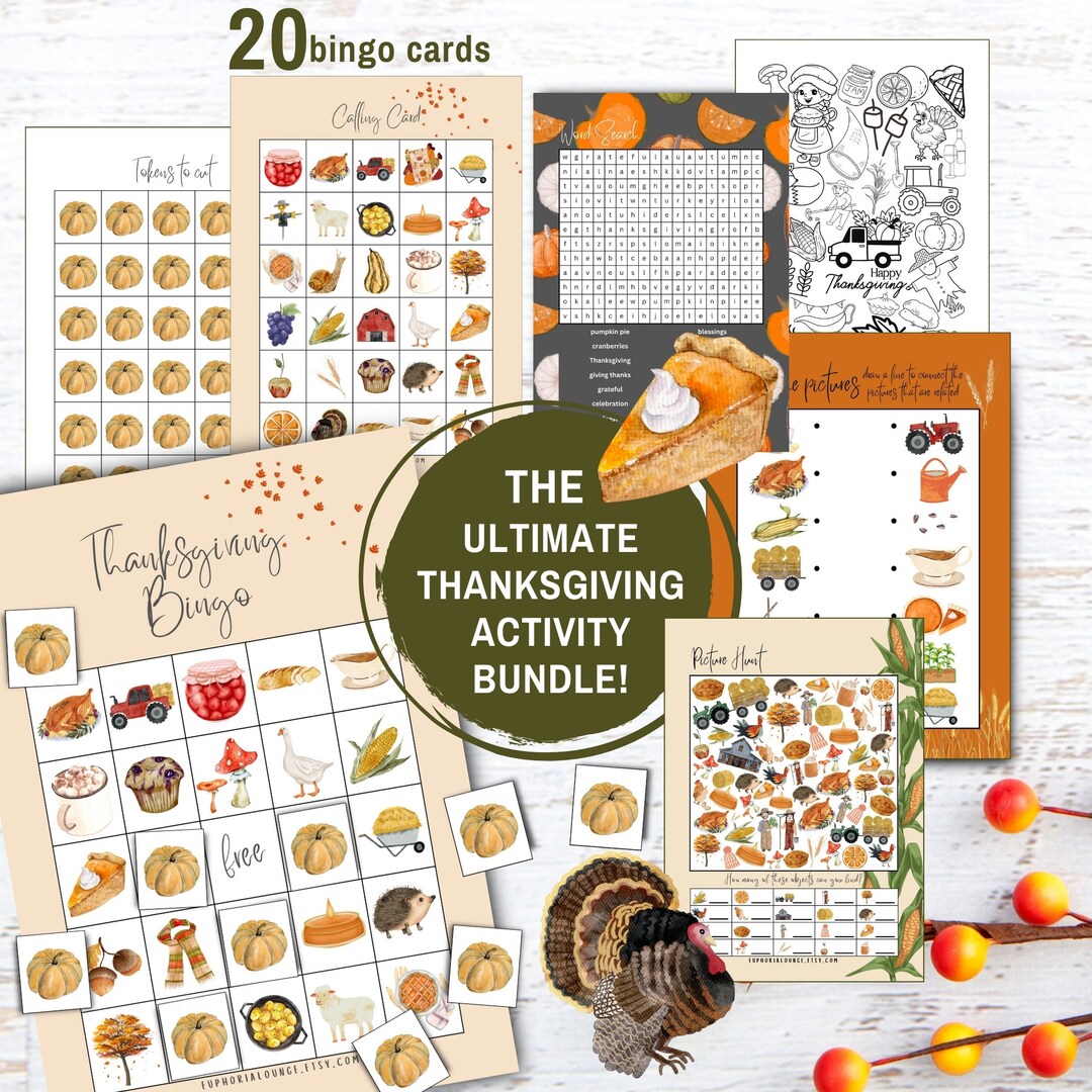 Thanksgiving Bingo Printable Game Bundle Herbstaktivitäten Klasse ...