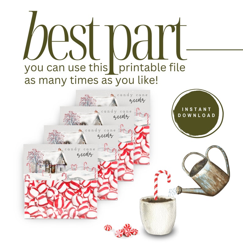 Cute Candy Cane Seeds Christmas Treat Bag Toppers Printable Xmas Party ...