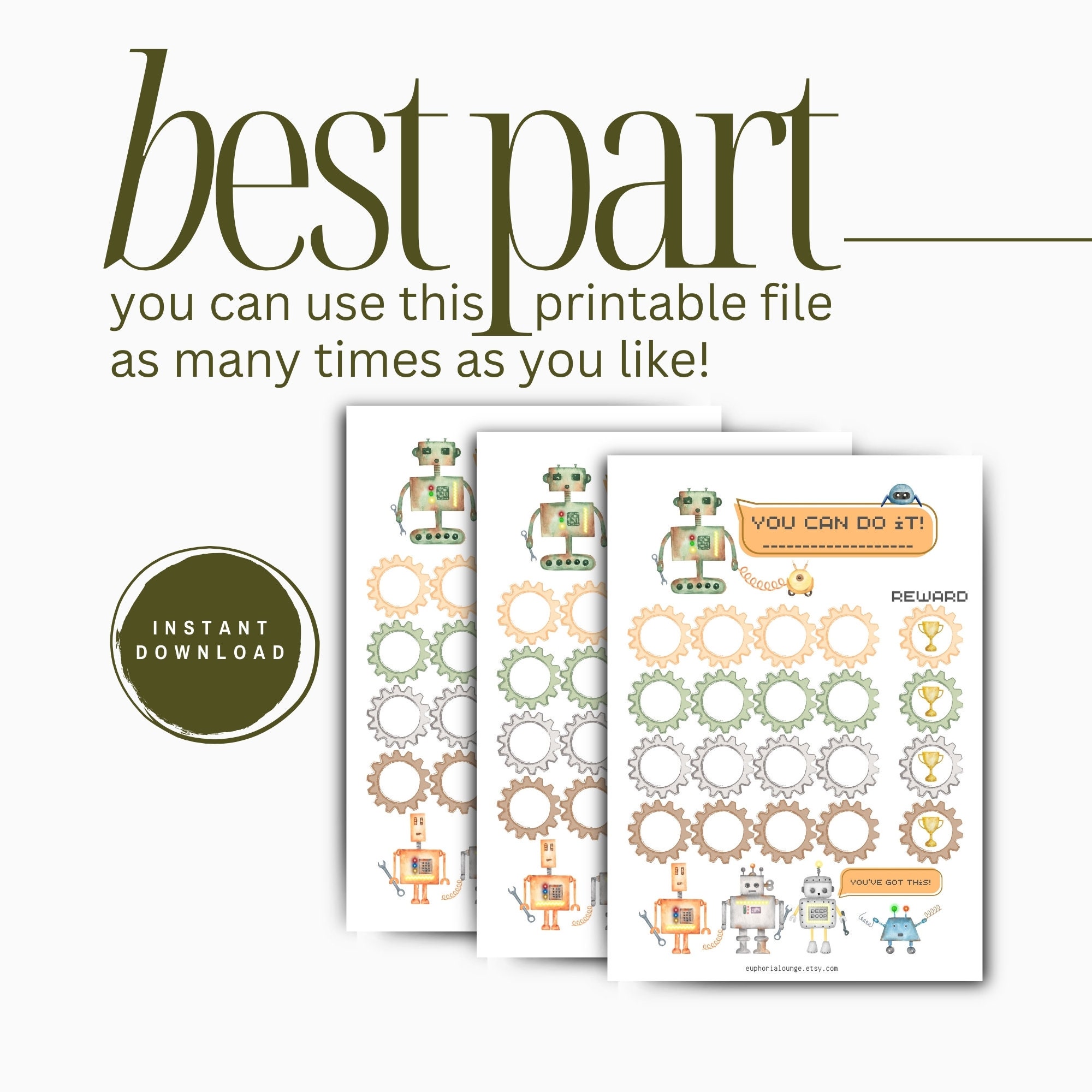 Robot Reward Chart Printable for Kids With Fillable Options, Behavior ...