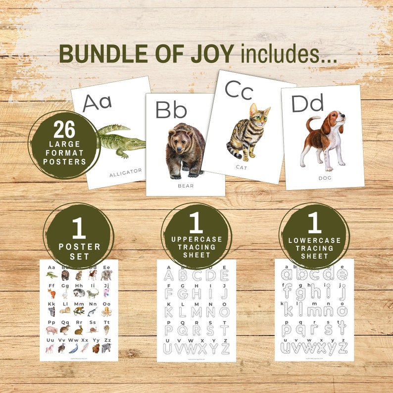 Alphabet Posters Large Format for Classroom Use, Watercolor Animal ...