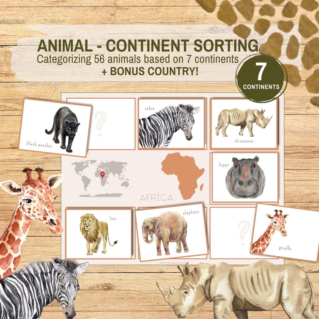 Animals of the Continents Activity Printable Animal Vocabulary Sorting ...