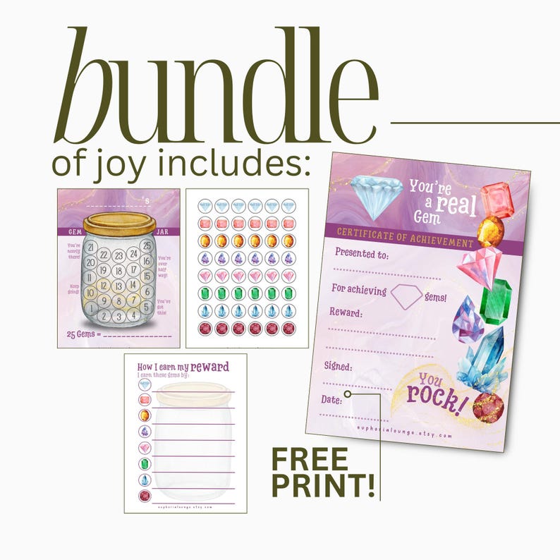 Gem Jar Printable Reward Chart for Kids, Motivational Positive Behavior ...