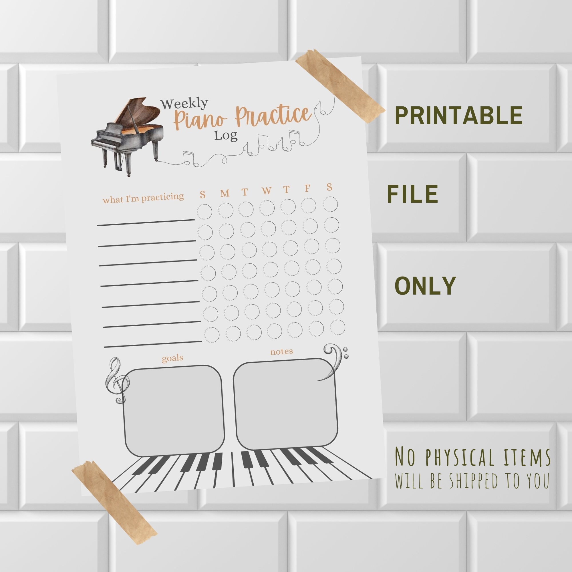 Weekly Piano Practice Log Printable Music Practice Chart for - Etsy