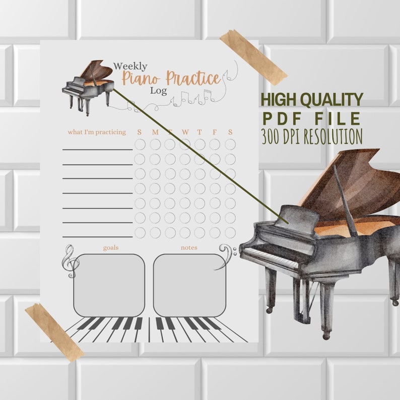 Weekly Piano Practice Log Printable Music Practice Chart for - Etsy
