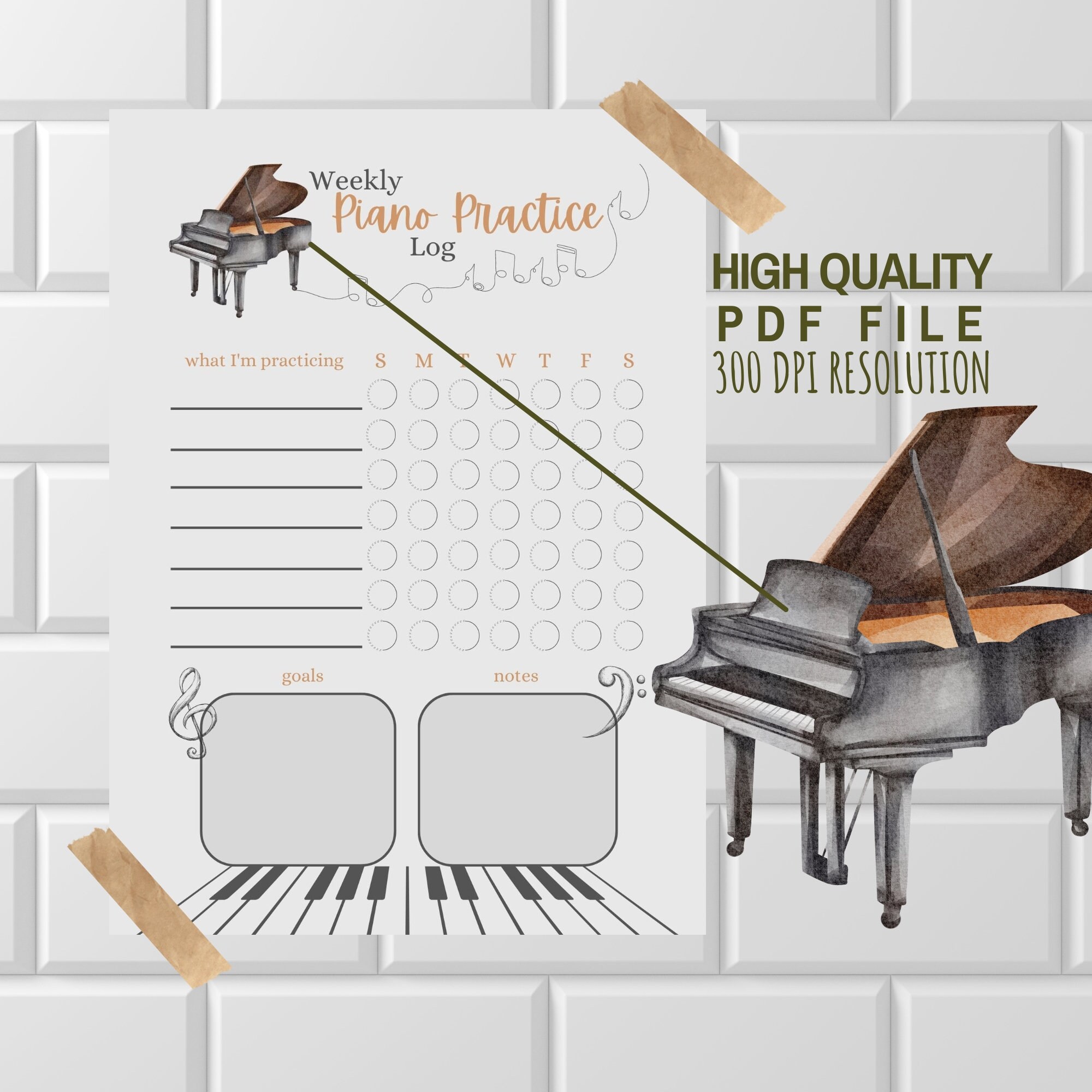 Weekly Piano Practice Log Printable Music Practice Chart for - Etsy