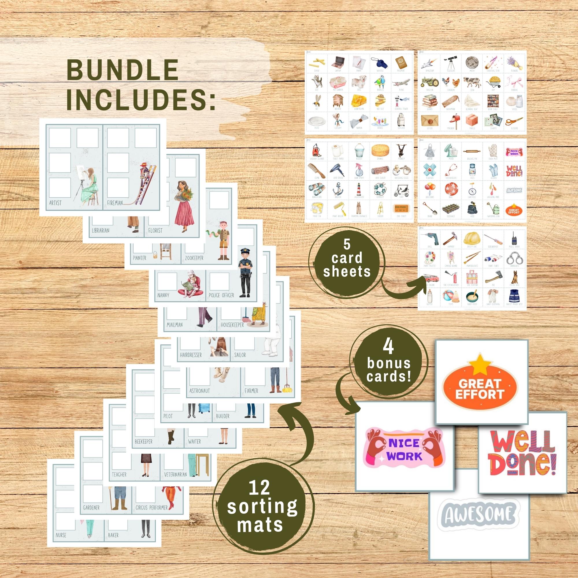 Occupations Sorting Printable Mats & Cards, Learn Professions, Child ...