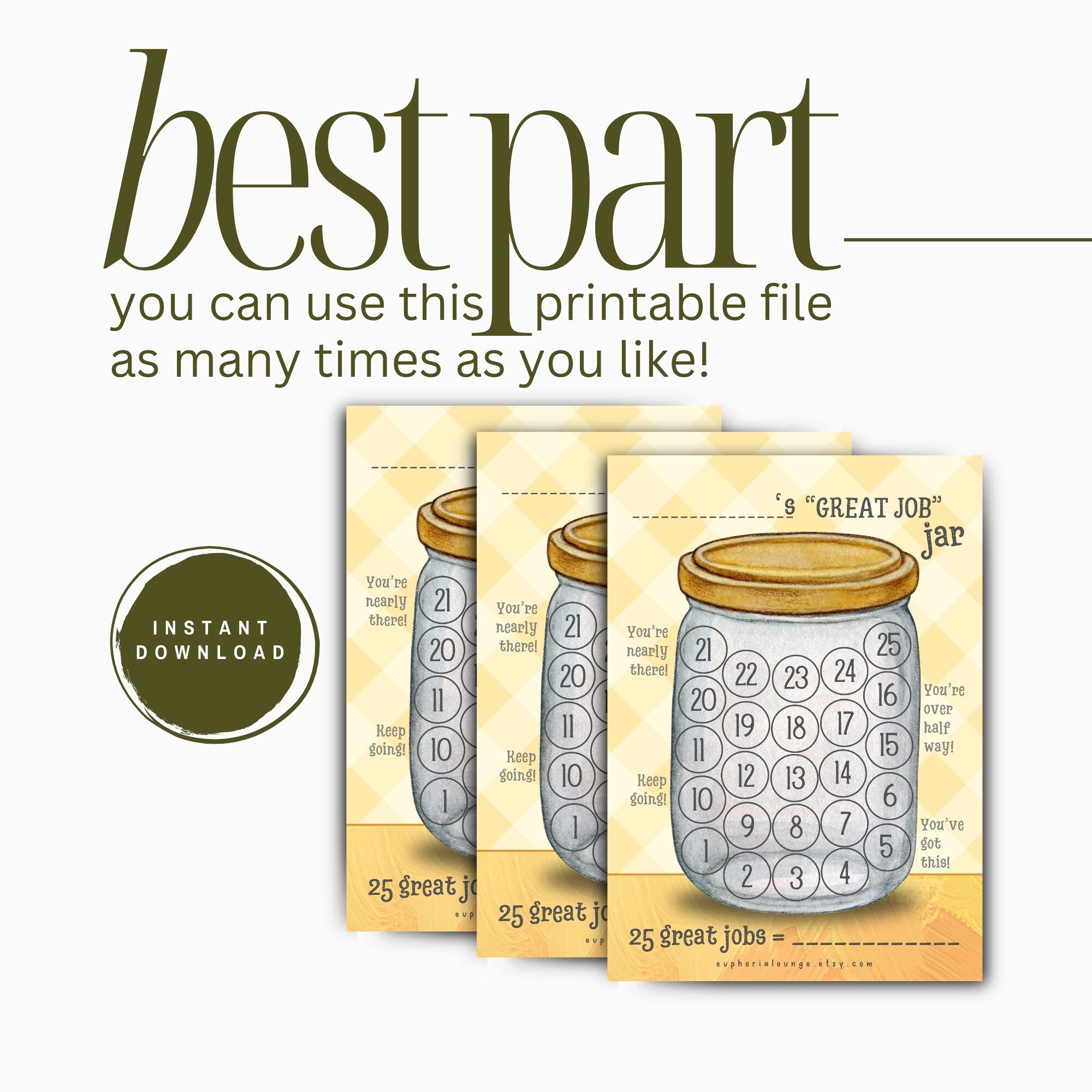 Great Job Jar Reward Chart Printable for Kids Students Class Reward ...