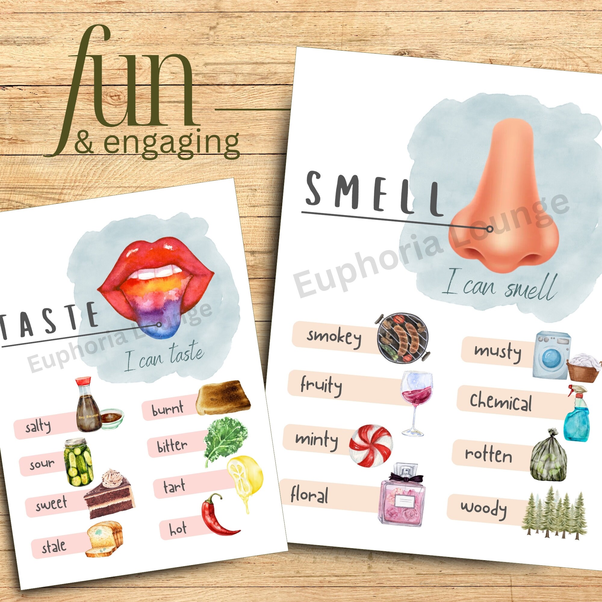 Five Senses Posters Educational Wall Art Printable Hear/touch/sight ...