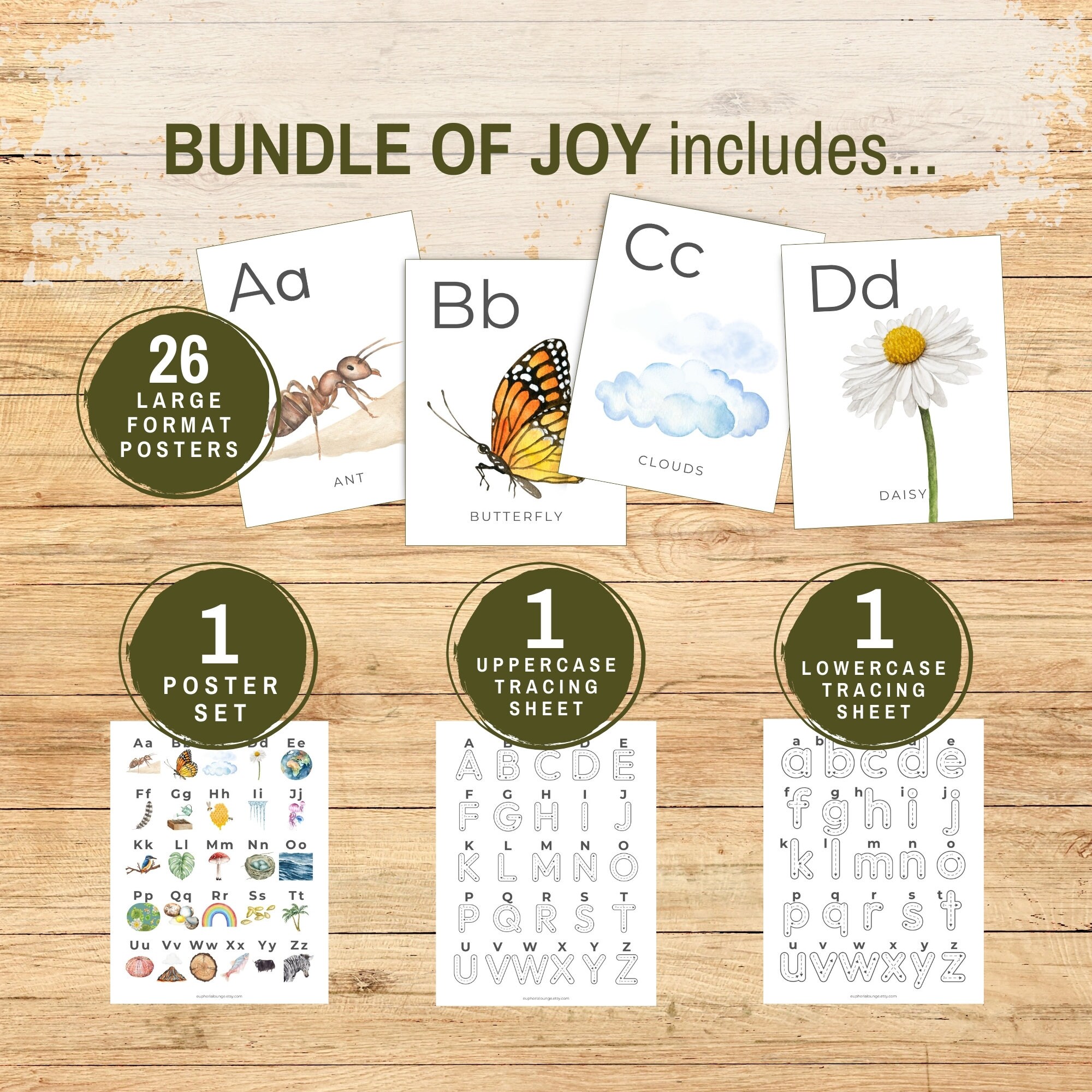 Alphabet Posters Large Format for Classroom Use, Watercolor Nature ...