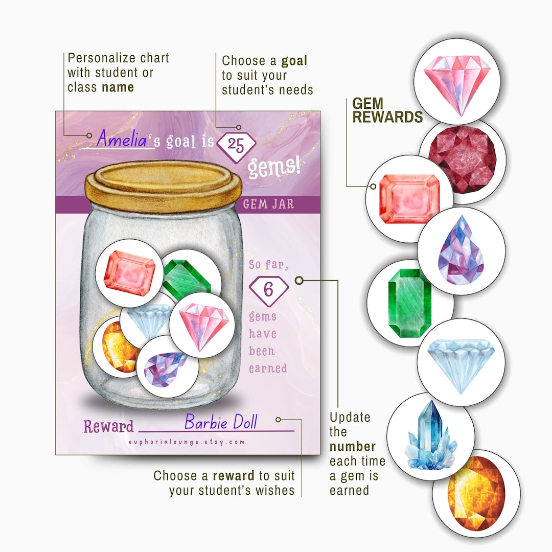 Gem Jar Printable Reward Chart for Kids Students, Motivational Positive ...