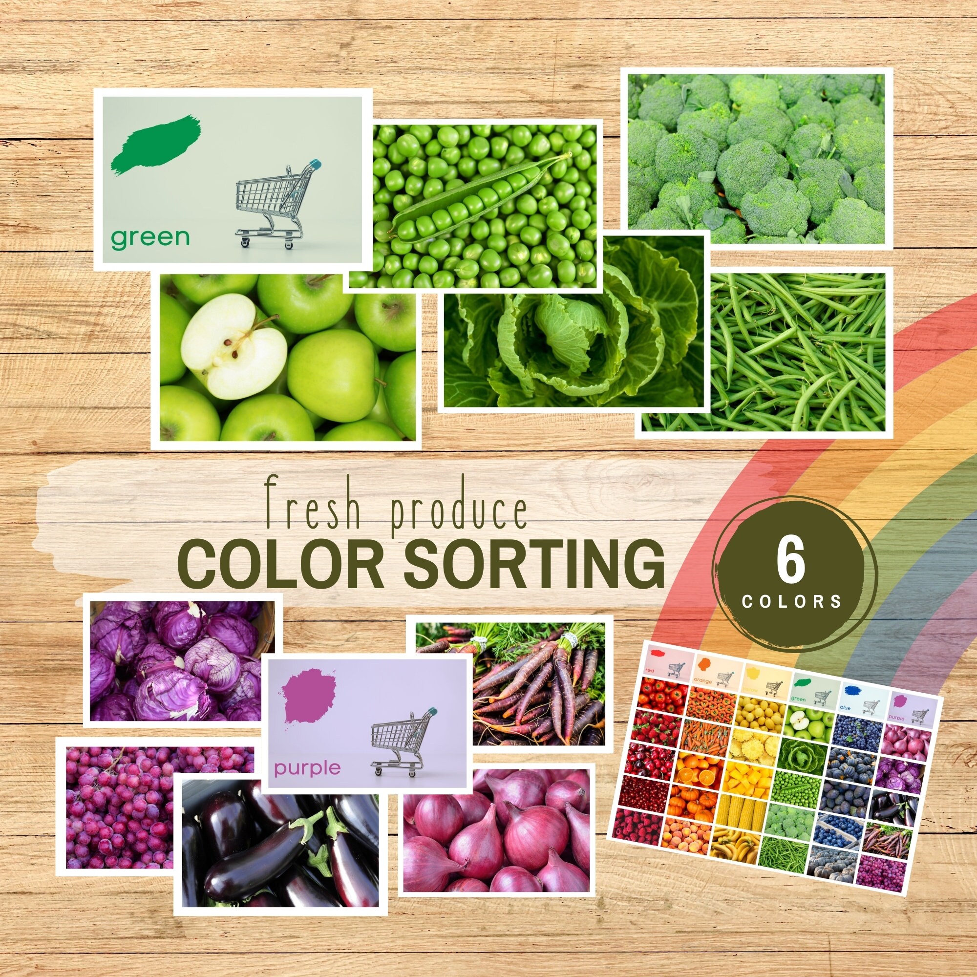 Produce Color Sorting Printable Cards Fruit & Vegetables Harvest Poster ...