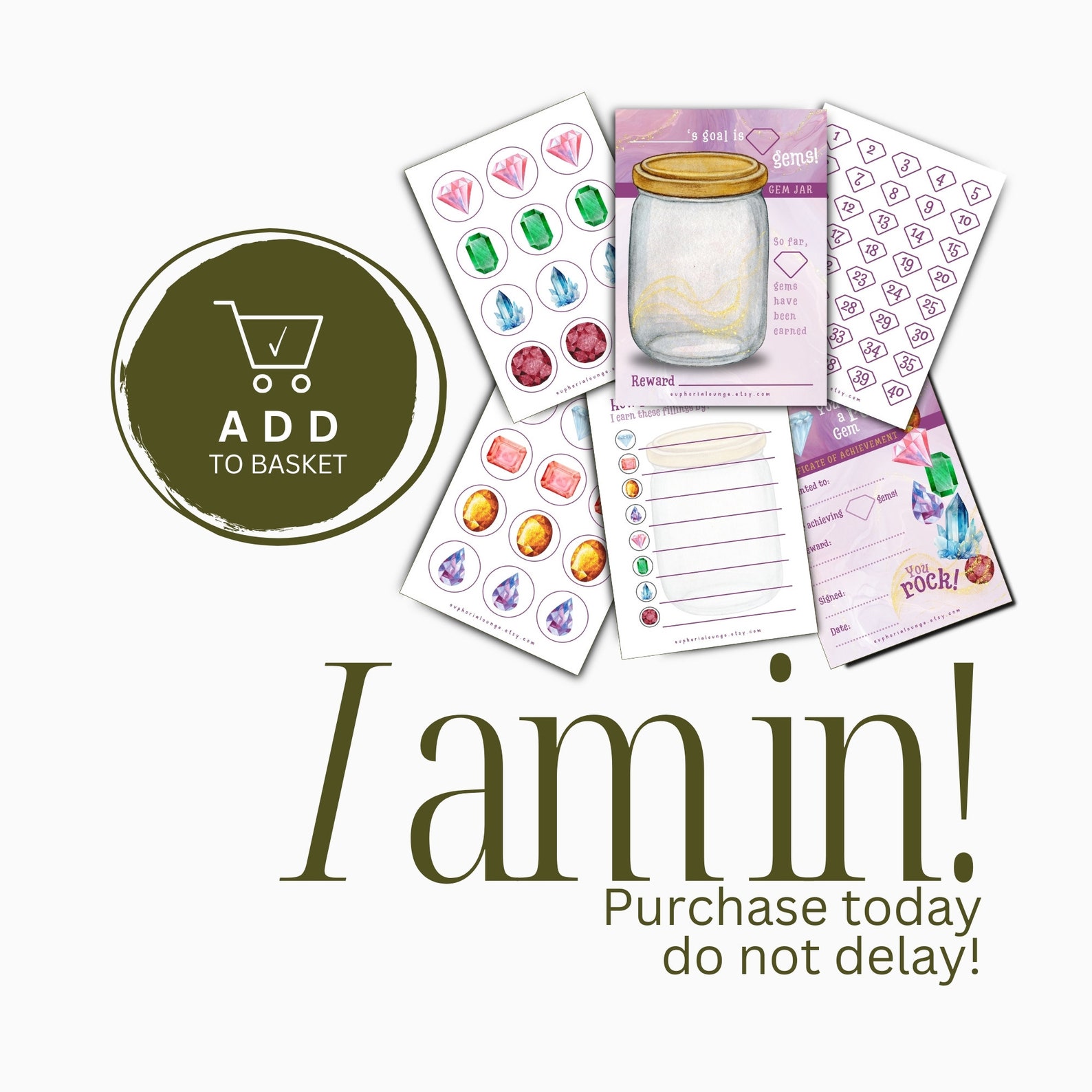 Gem Jar Printable Reward Chart for Kids Students, Motivational Positive ...