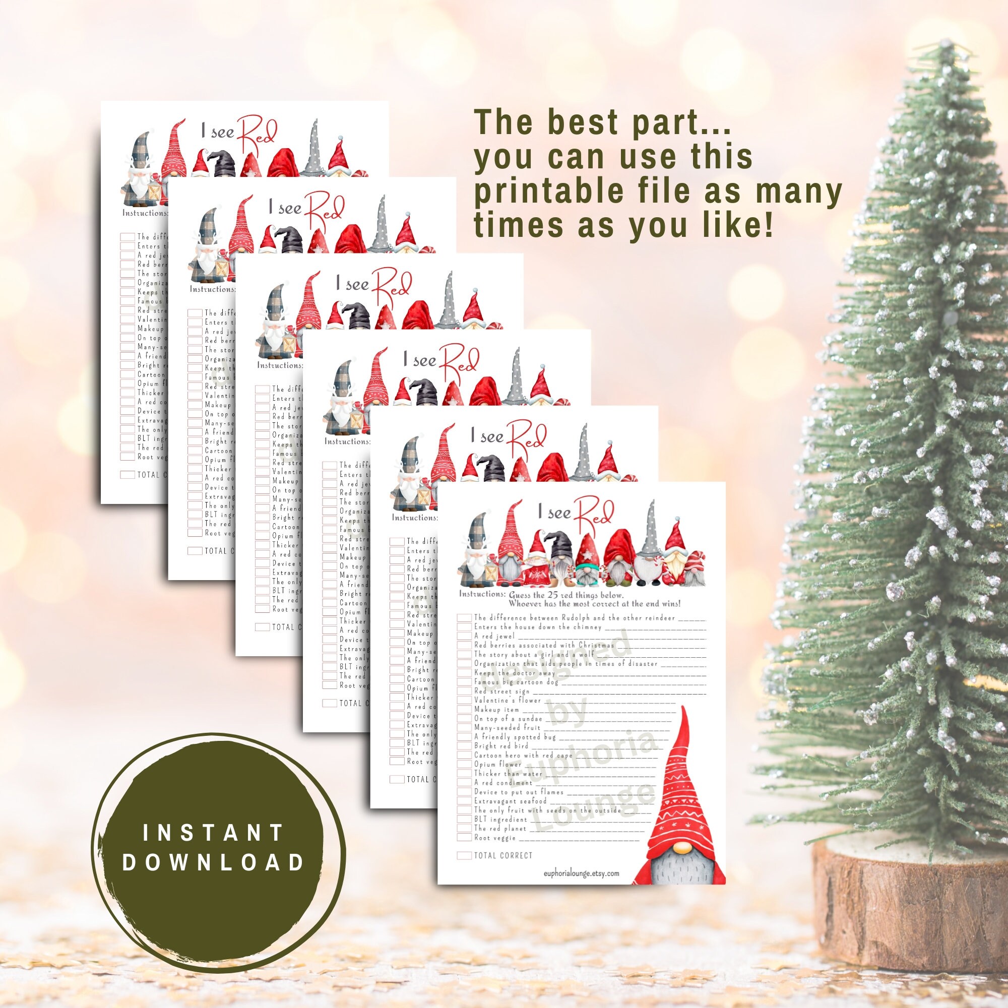 Fun Christmas Game All Things Red Printable End of Year Party Office ...