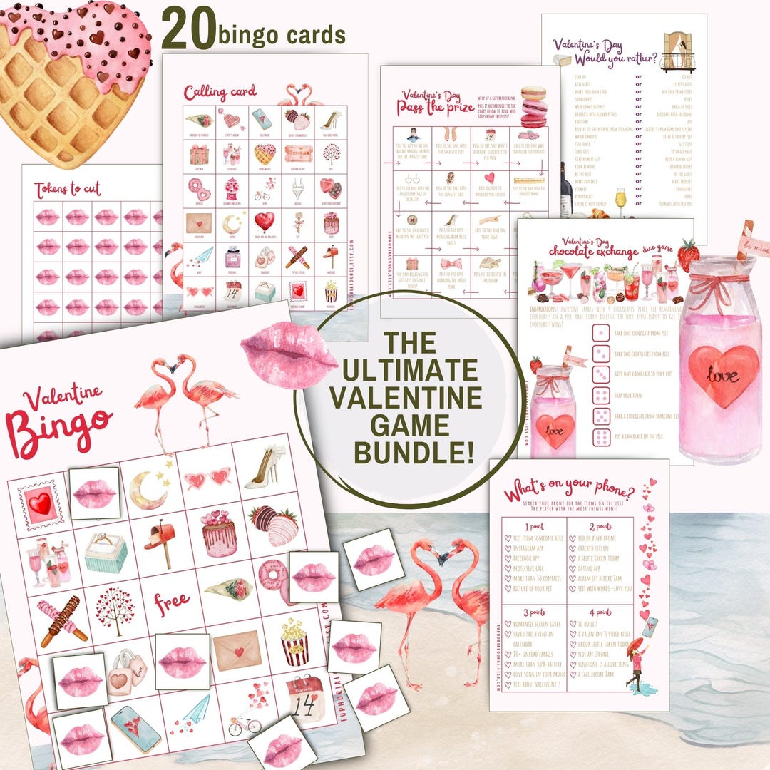 Valentines Bingo & Games Bundle Printable Galentines Pack Download ...
