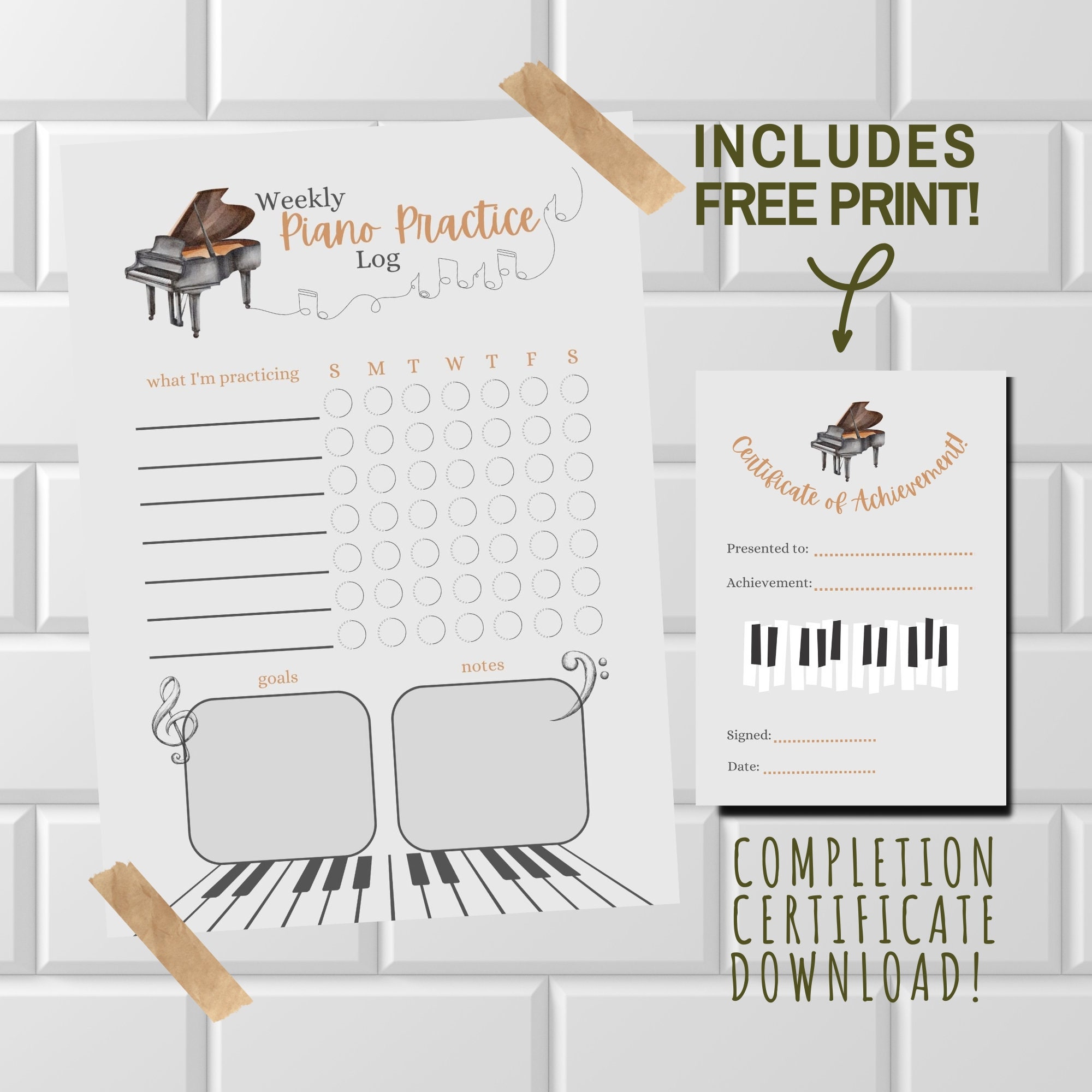Weekly Piano Practice Log Printable Music Practice Chart for - Etsy