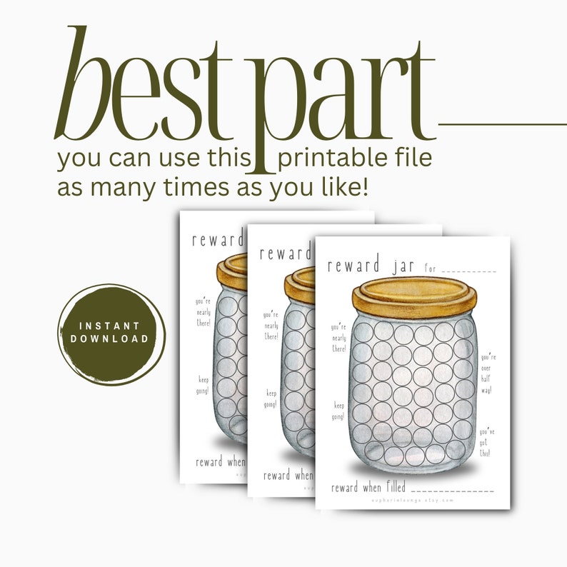 Reward Jar Printable Chart for Kids or Adults With Fillable Options ...