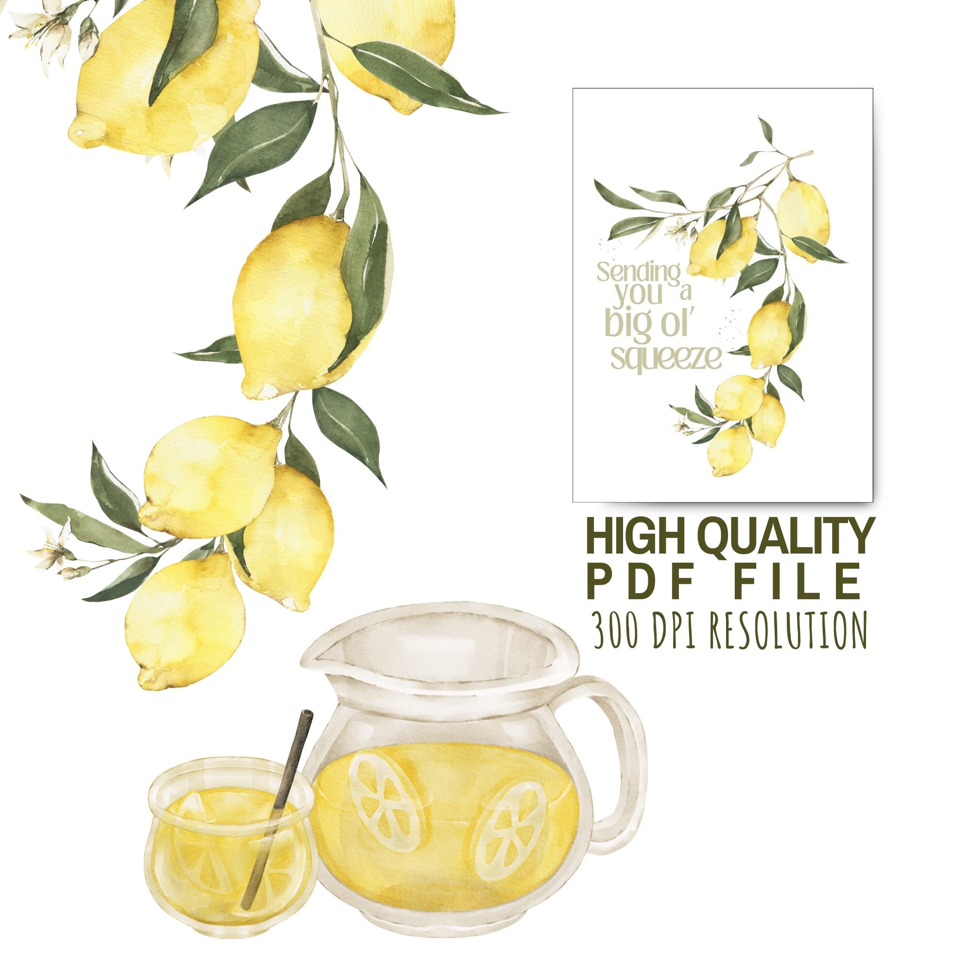 Sending You a Big Squeeze Printable Card, Lemon Pun Friendship Card ...