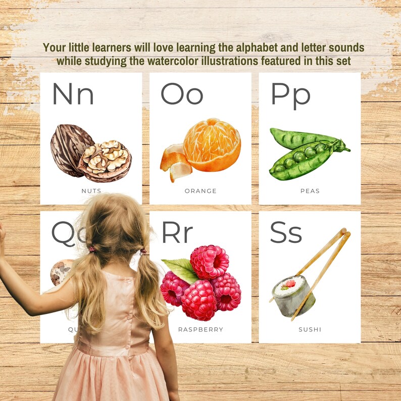 Alphabet Posters Large Format for Classroom Use, Watercolor Food Prints ...