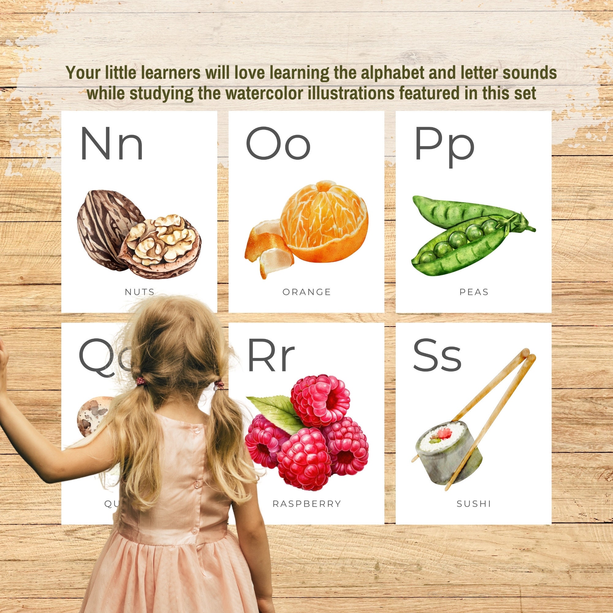 Alphabet Posters Large Format for Classroom Use, Watercolor Food Prints ...