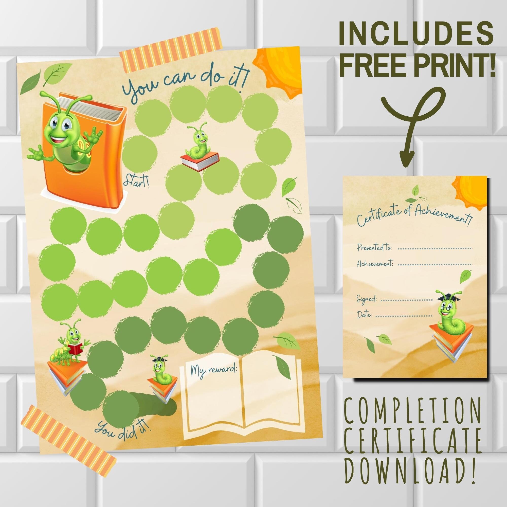 Bookworm Reward Chart for Kids Behavior Chart Printable - Etsy