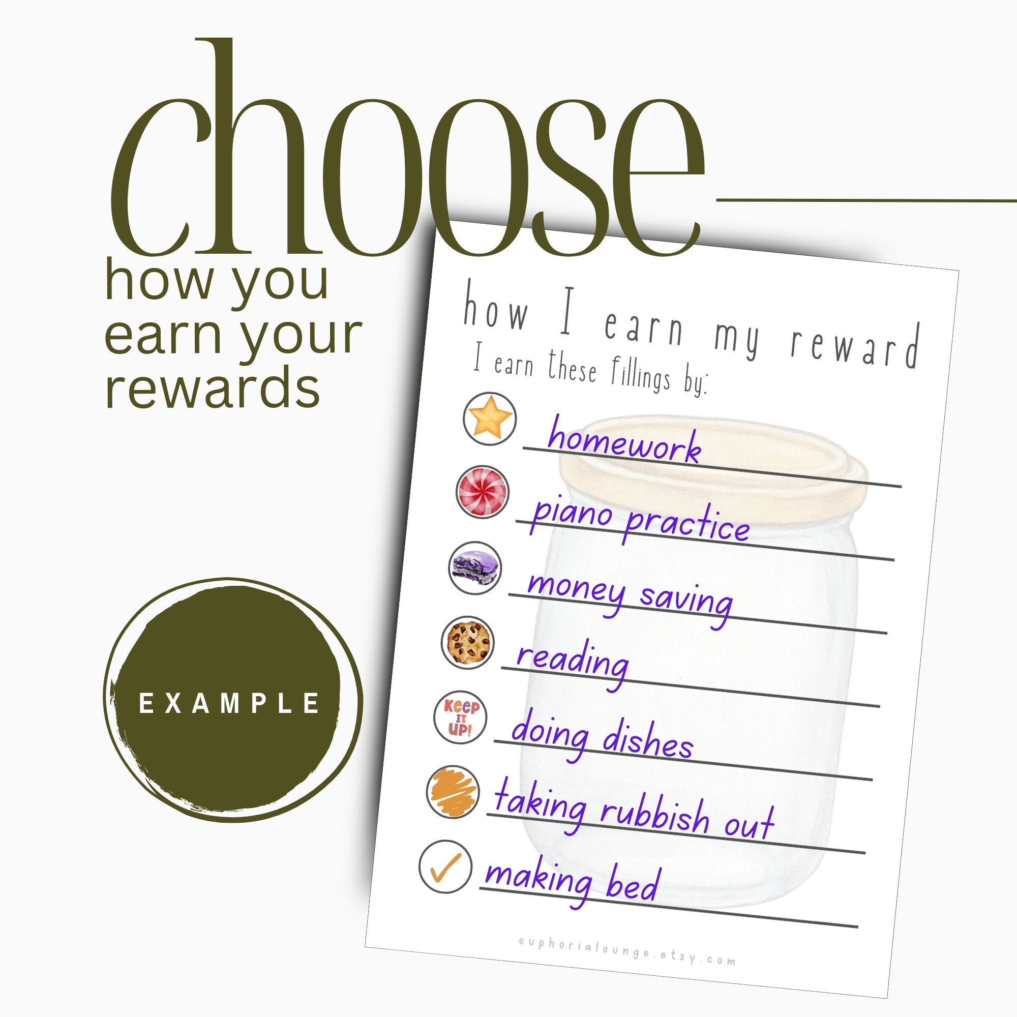 Reward Jar Printable Chart for Kids or Adults With Fillable Options ...