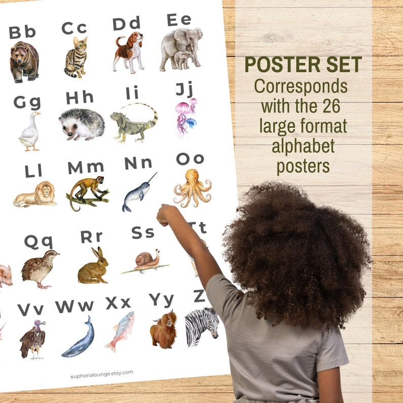 Alphabet Posters Large Format for Classroom Use, Watercolor Animal ...