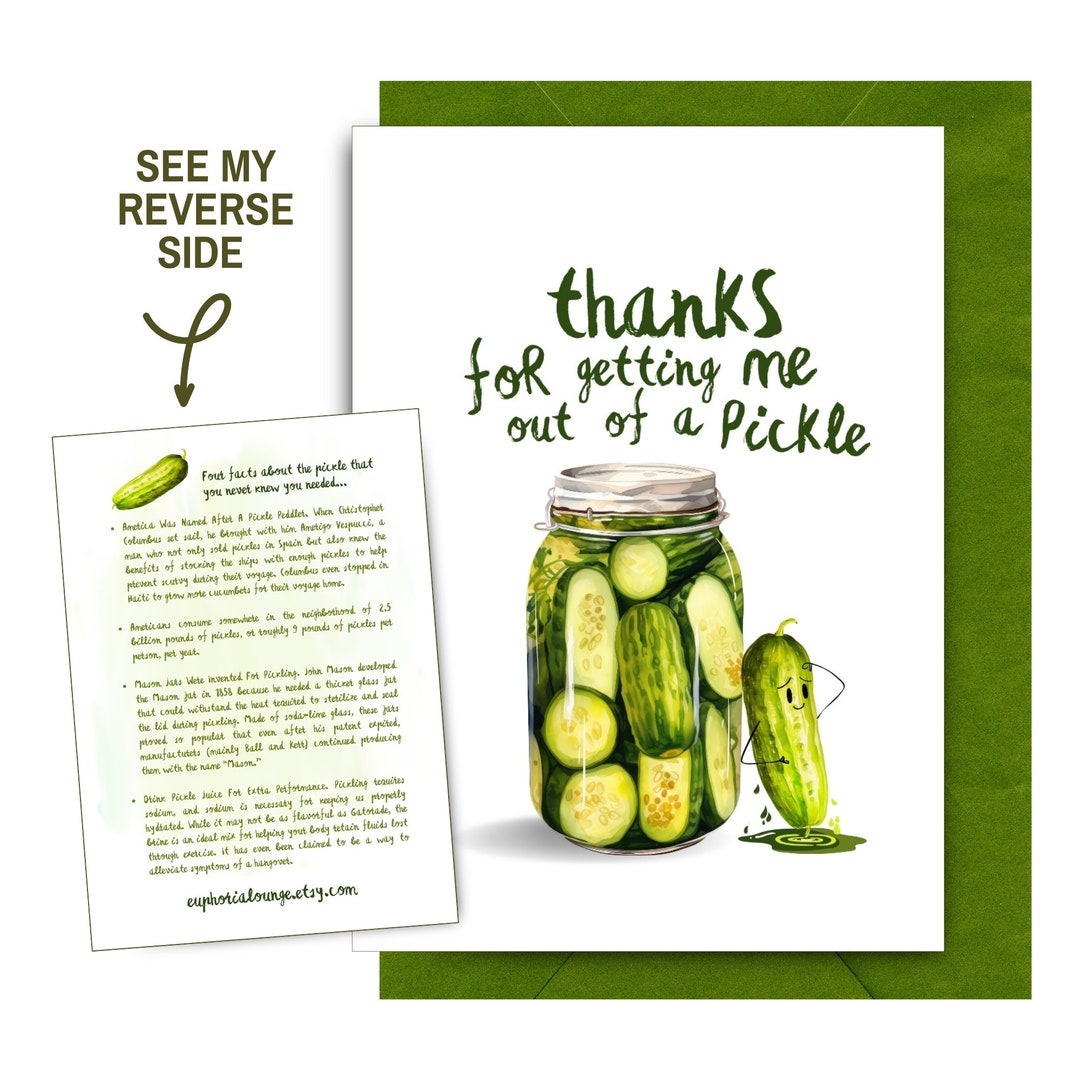 Thanks for Getting Me Out of a Pickle Printable Card, Funny Pickle Pun ...