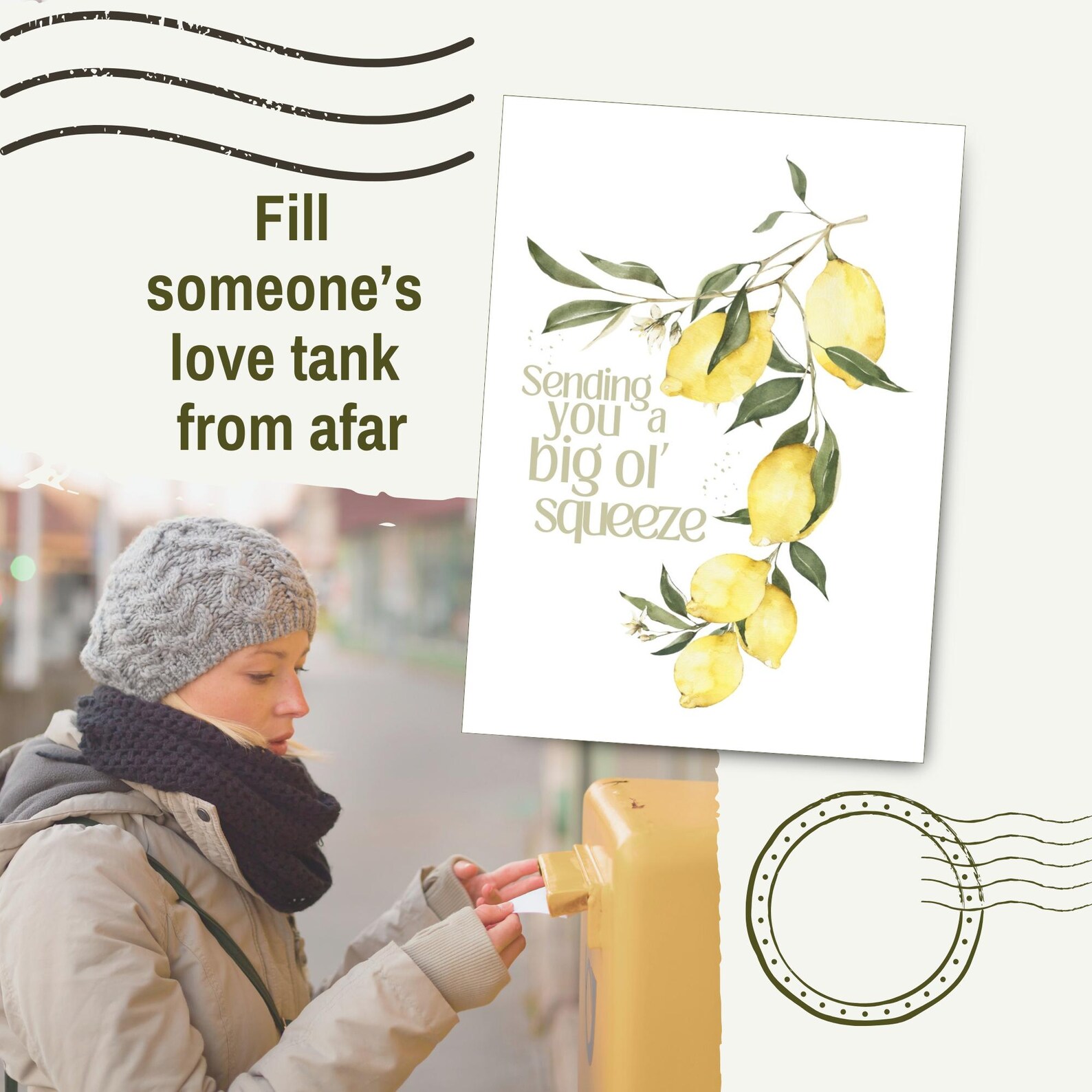 Sending You a Big Squeeze Printable Card, Lemon Pun Friendship Sending ...