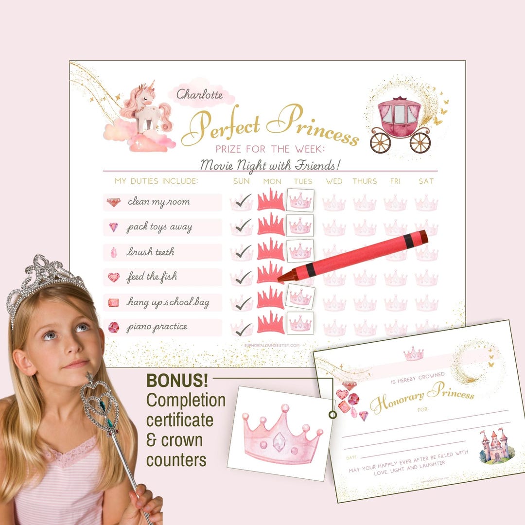 Girls Princess Reward Chart Daily Goal Sheet, Behavior Chart Printable ...