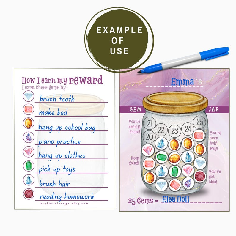 Gem Jar Printable Reward Chart for Kids, Motivational Positive Behavior ...