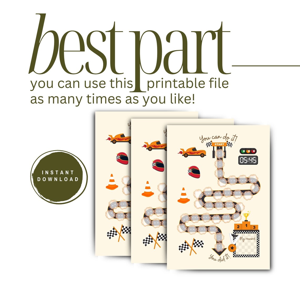 Racing Car Reward Chart for Kids, Behavior Chart Printable Chore Task ...