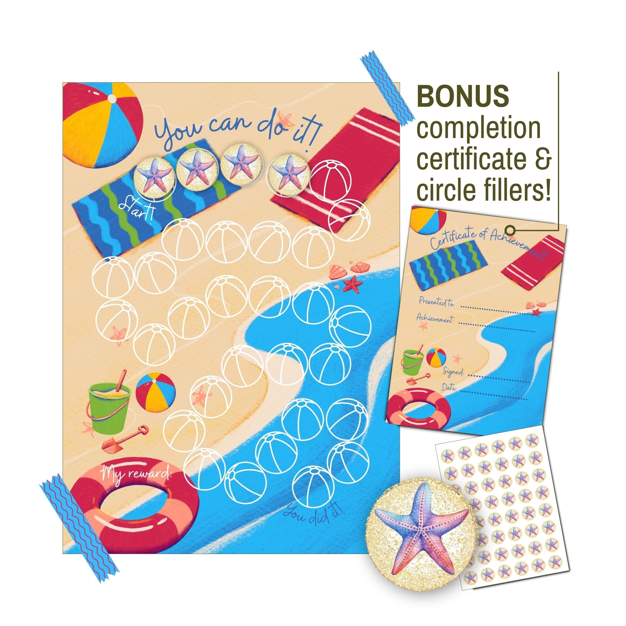 Beach Reward Chart for Kids, Behavior Chart Printable Chore Tasks Chart ...