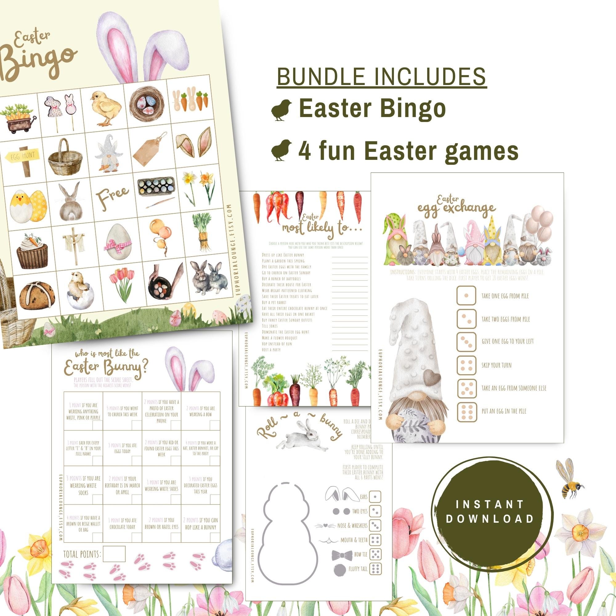 Fun Easter Bingo Game Bundle Printable Easter Party Games Adults Family ...