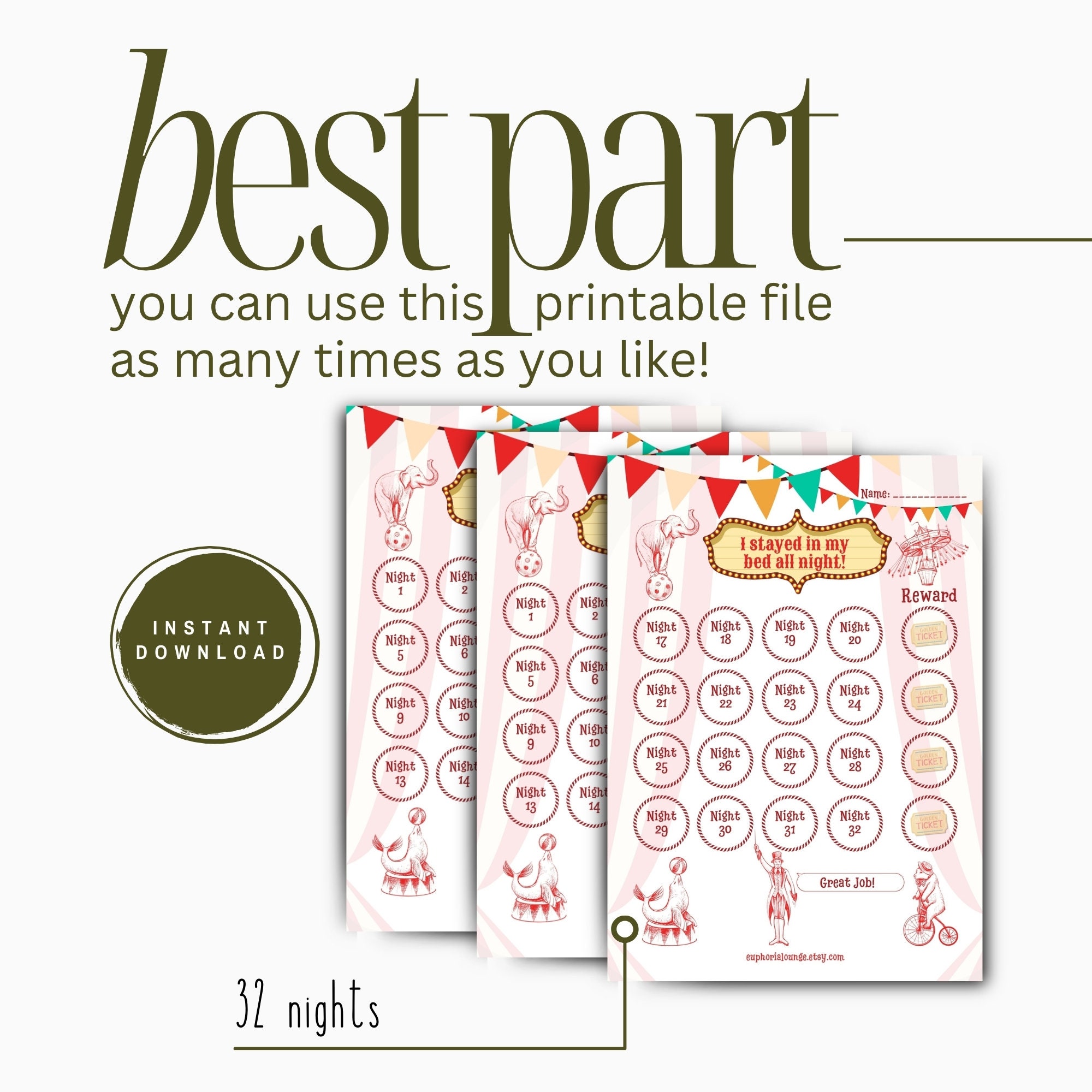 Stay in Bed Reward Chart Printable for Child, Toddlers Goal Progress ...