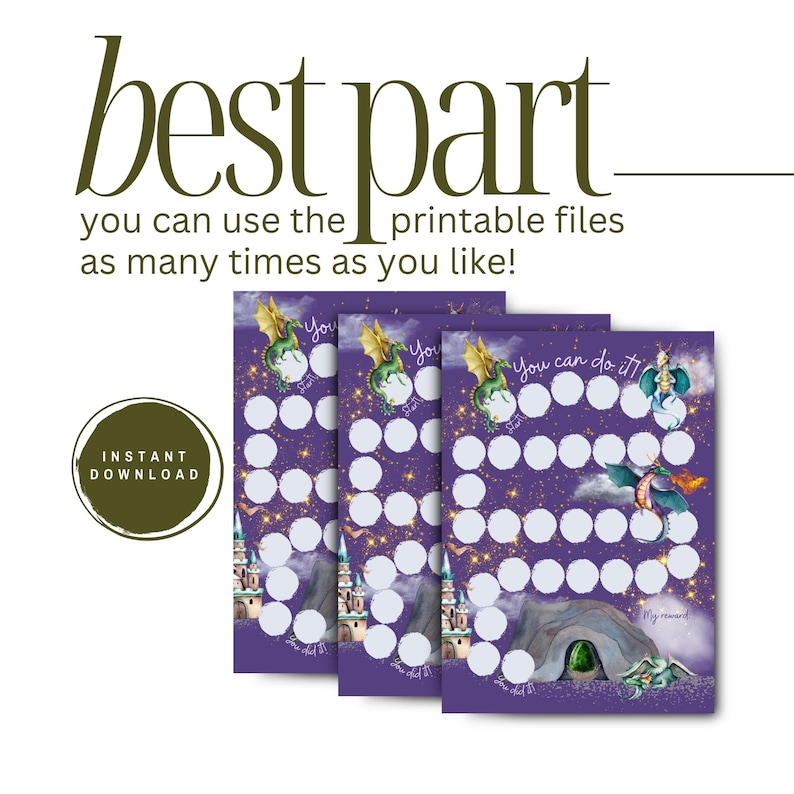 Dragon Reward Chart for Kids, Printable Behavior Tasks Chore Goal Sheet ...