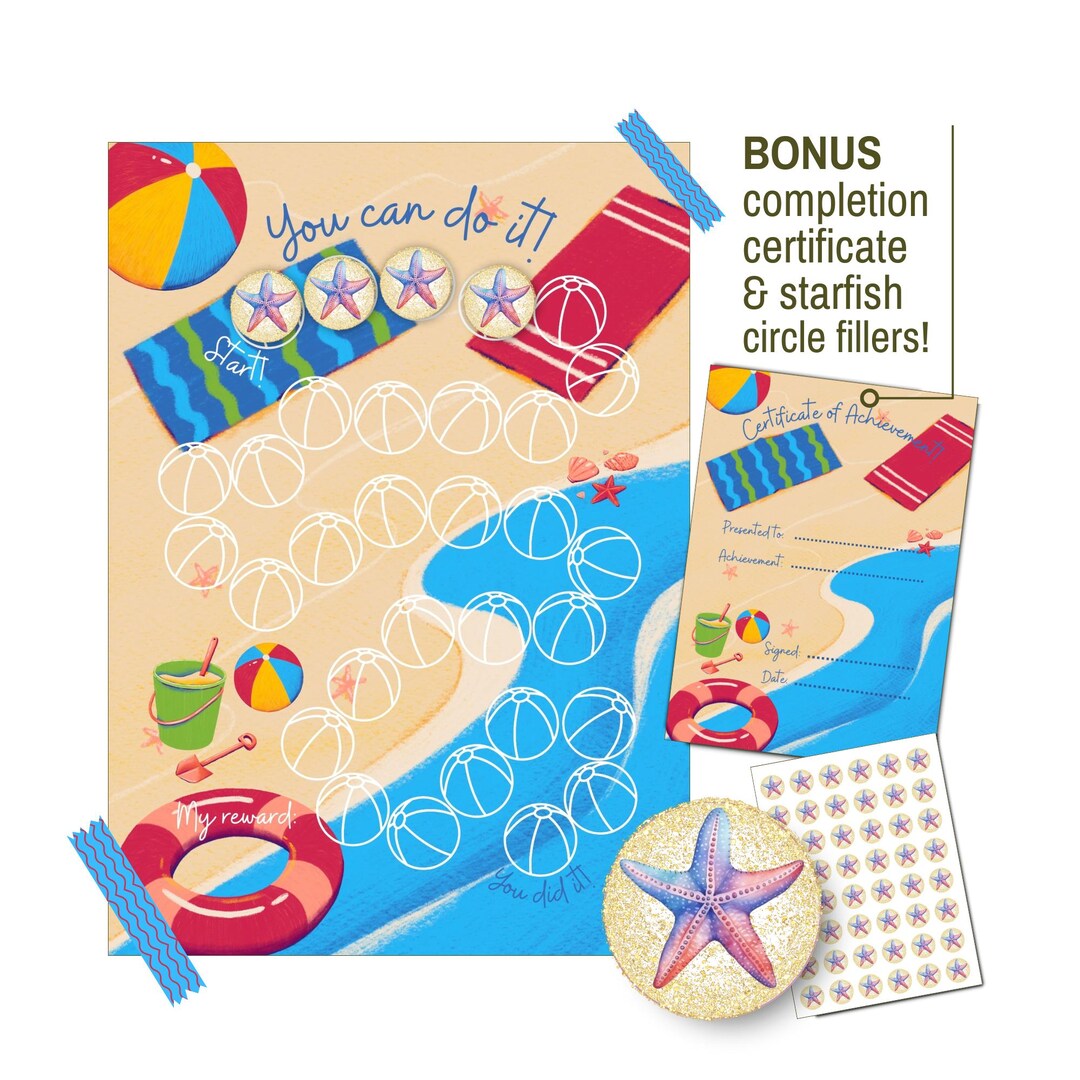 Beach Reward Chart for Kids, Behavior Chart Printable Chore Tasks Chart ...
