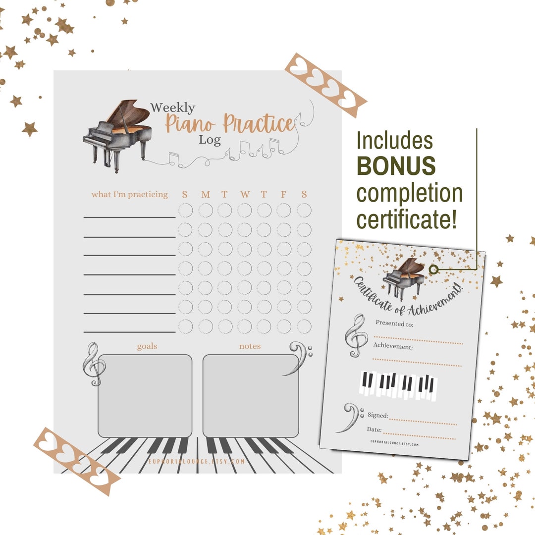 Weekly Piano Practice Log Printable, Music Practice Chart for Students ...