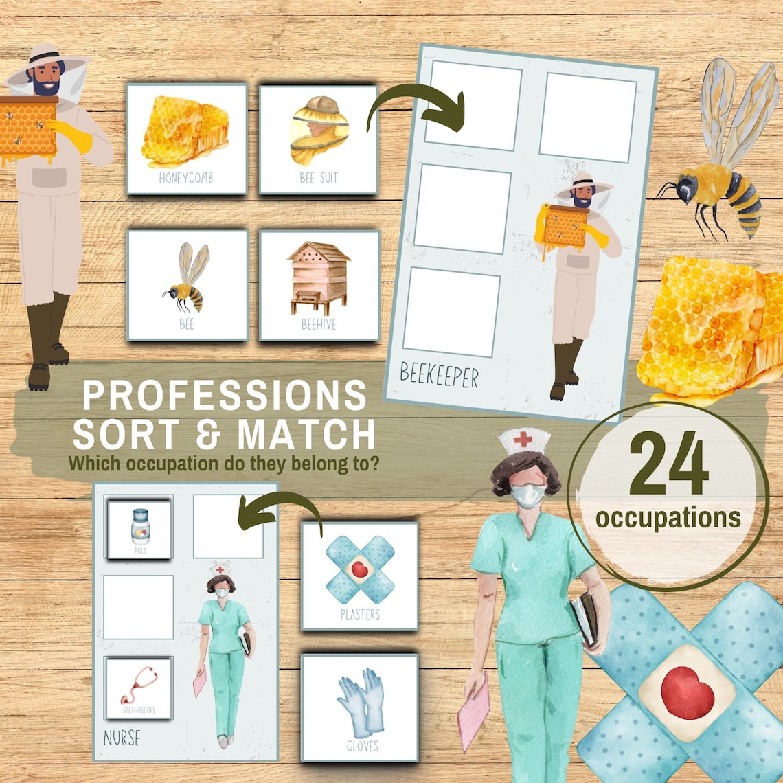 Occupations Sorting Printable Mats & Cards Learn Professions - Etsy