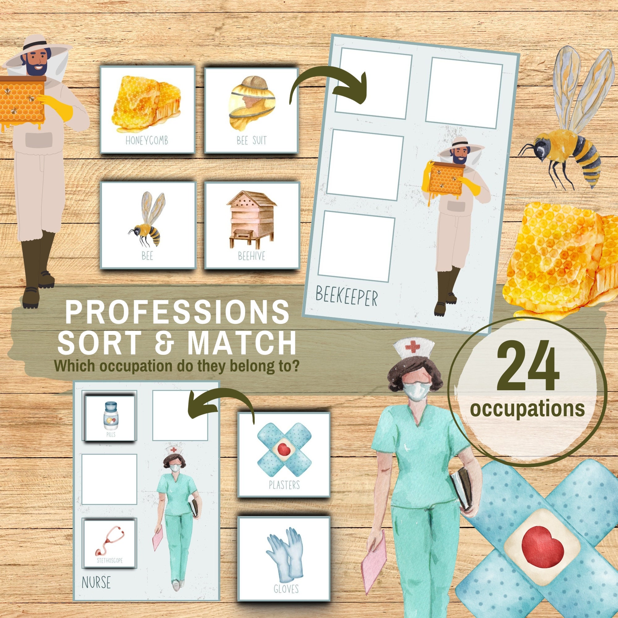 Occupations Sorting Printable Mats & Cards Learn Professions - Etsy
