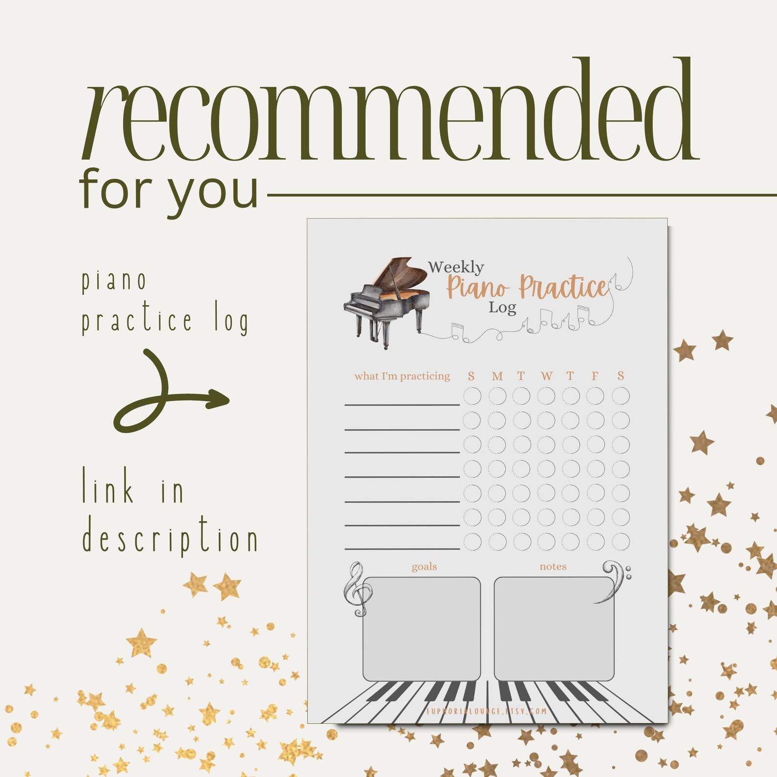 Weekly Piano Practice Log Printable Circus Theme, Piano Practice Chart ...