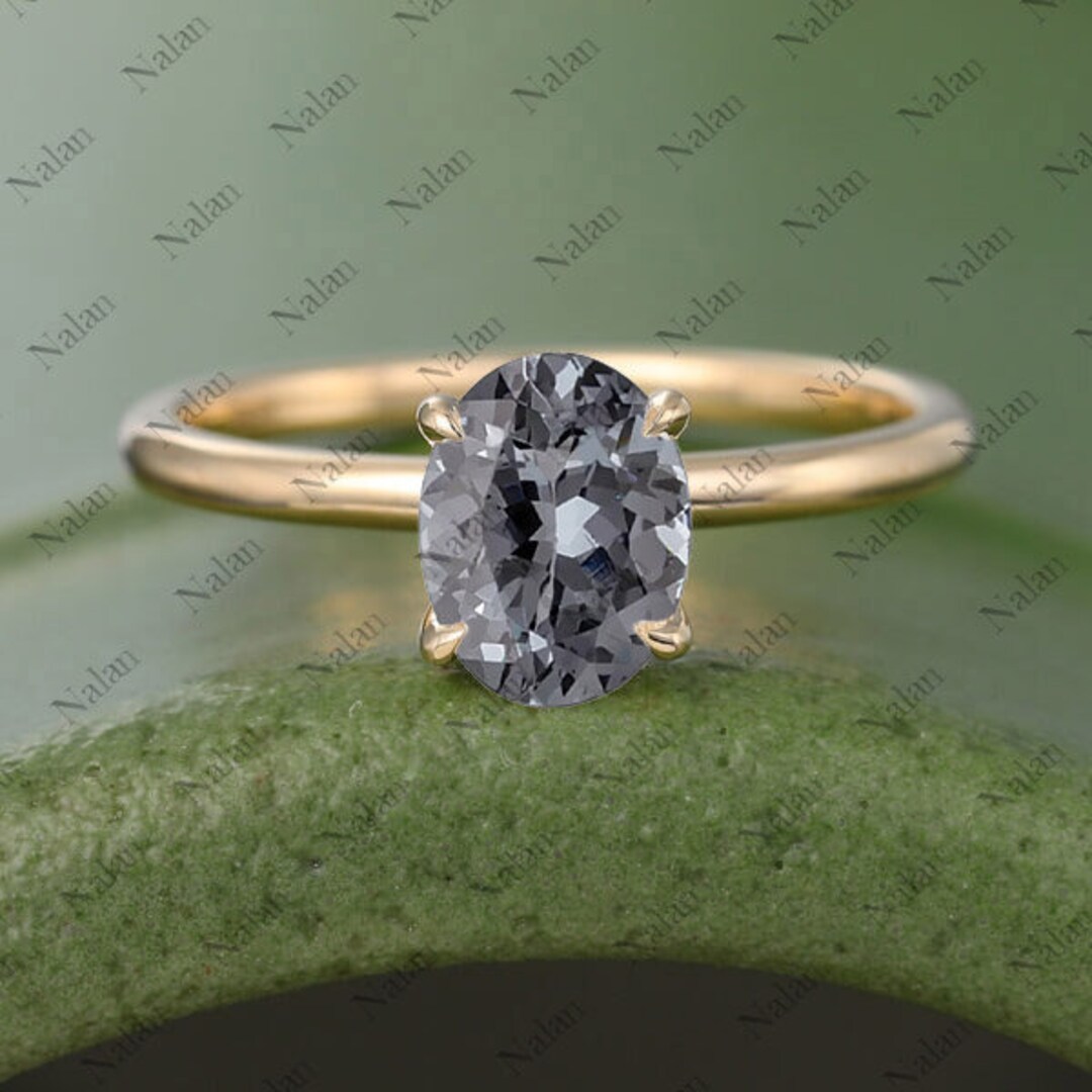 Oval Grey Spinel Engagement Ring, Grey Spinel Ring, Solid 14 Gold ...