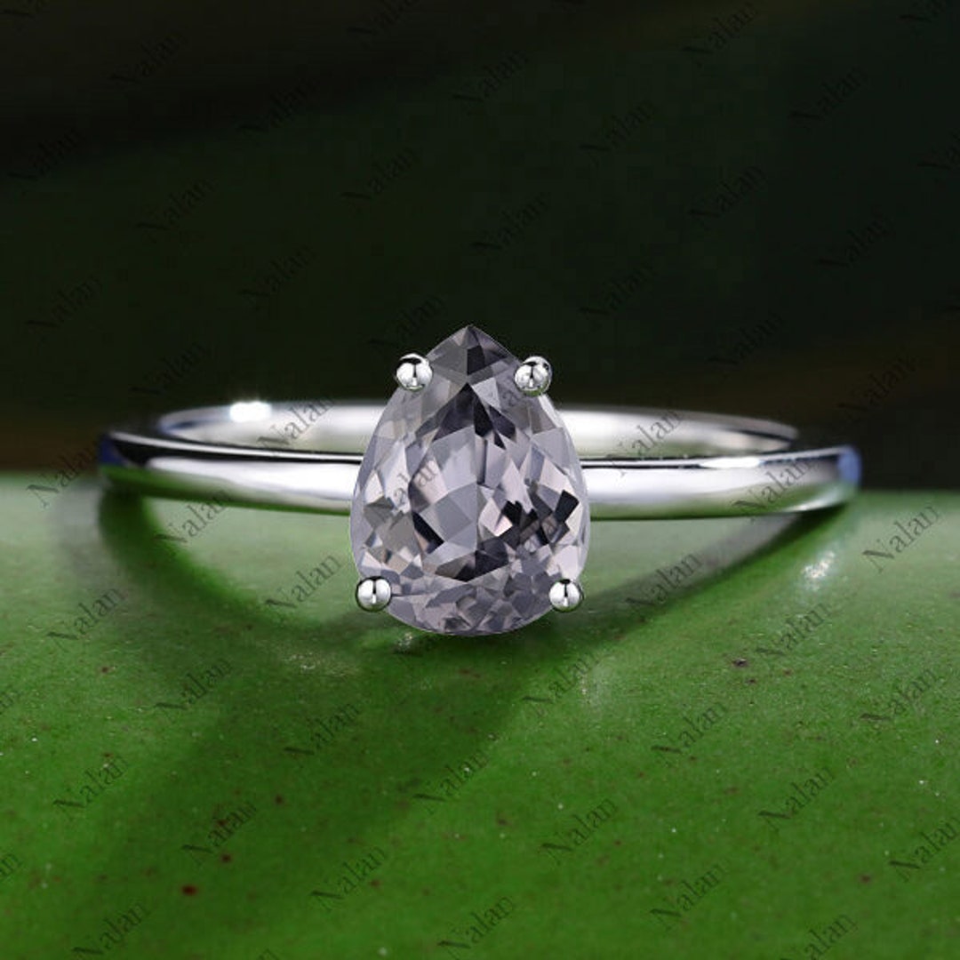 Pear Grey Spinel Engagement Ring, Grey Spinel Solitaire Ring, Unique ...