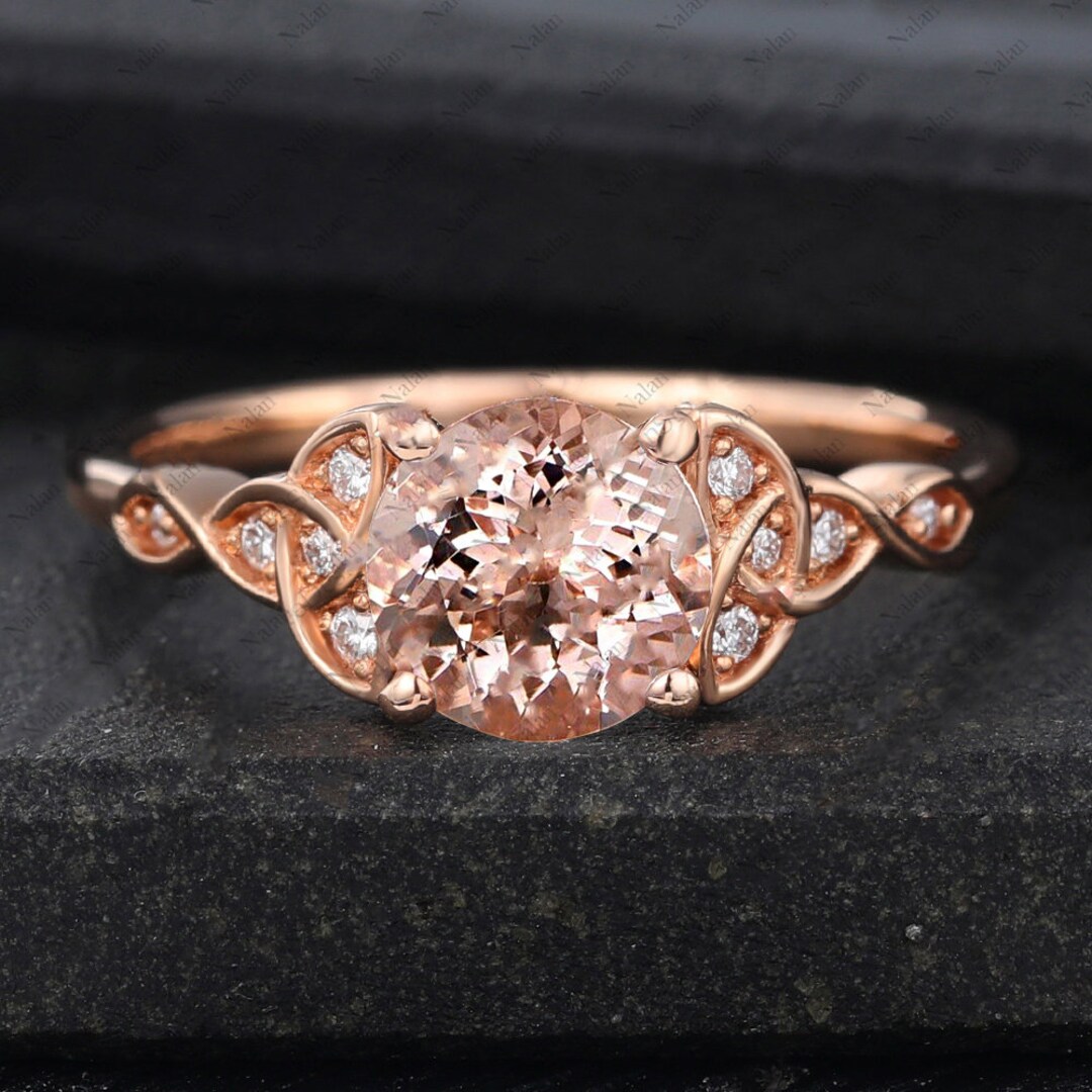 Unique Morganite Engagement Ring, Round Cut Morganite Ring, Vintage 14k ...