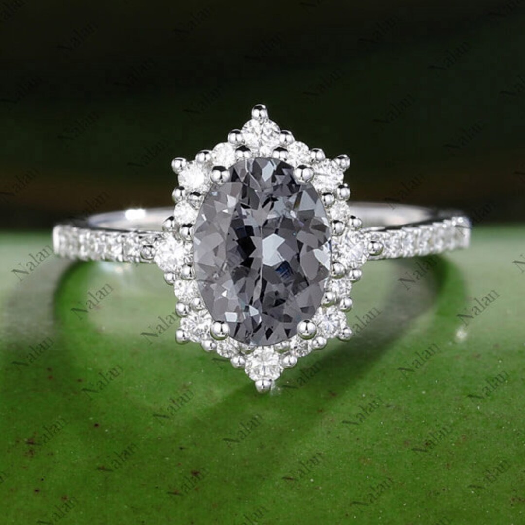 Oval Cut Grey Spinel Engagement Ring Vintage Unique Grey Spinel Ring ...