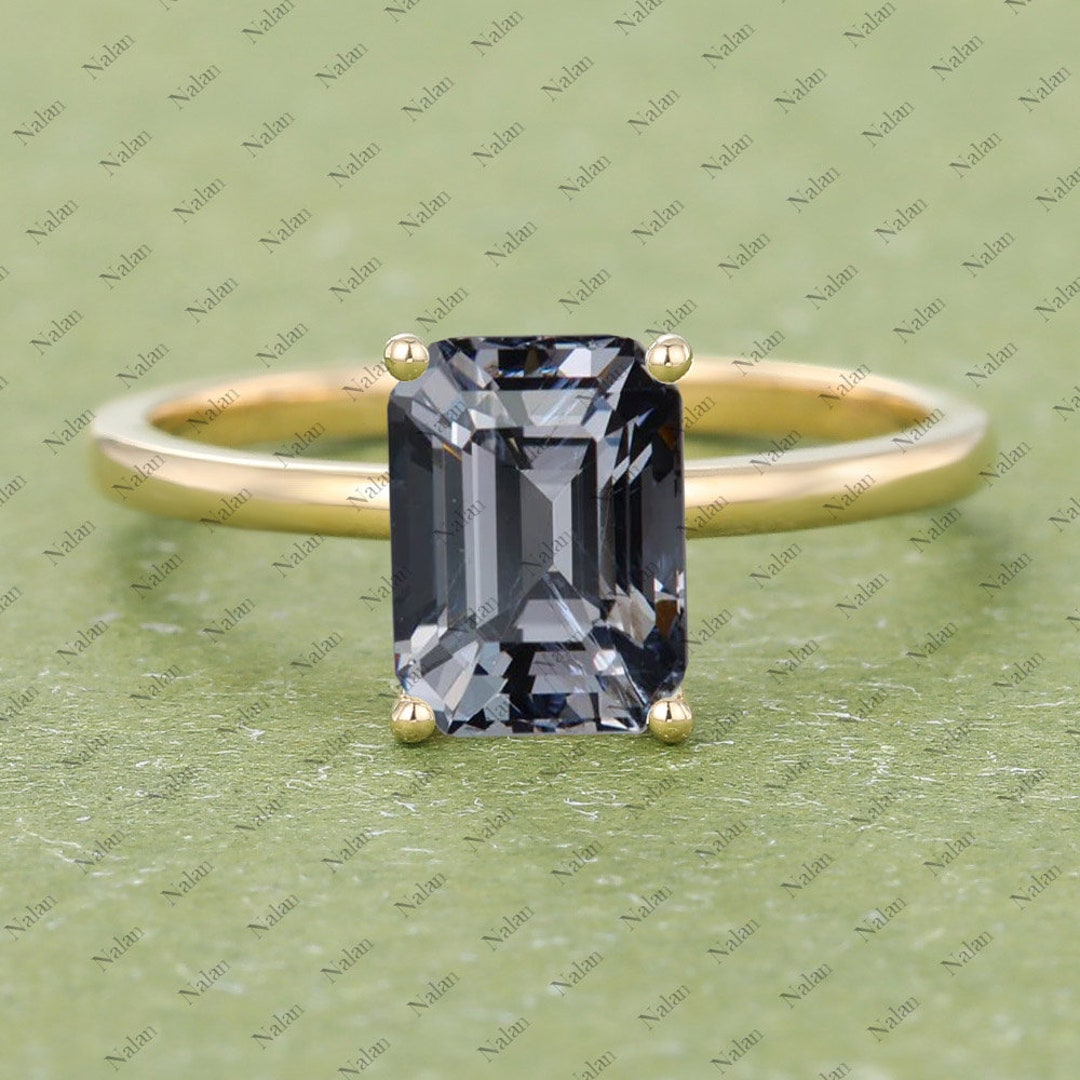 Emerald Cut Grey Spinel Engagement Ring, Grey Spinel Solitaire Ring ...