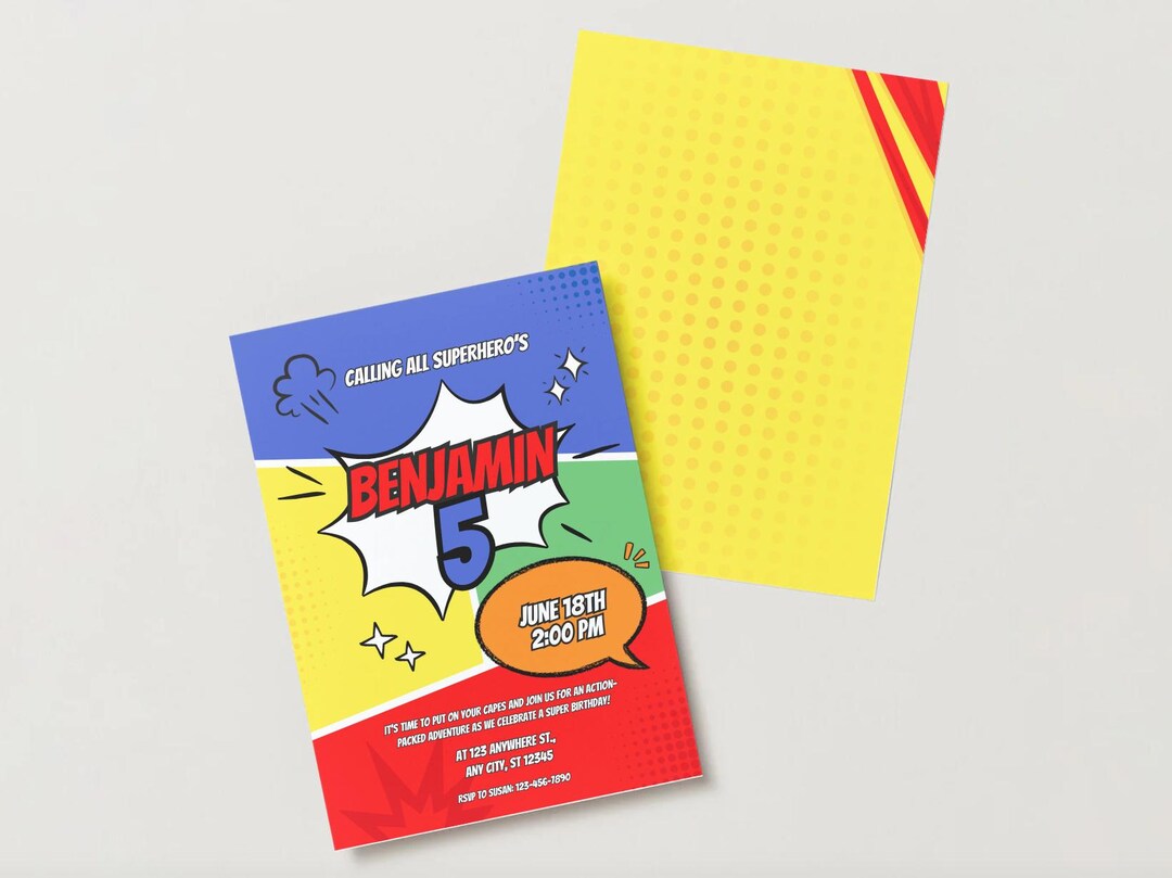 Editable Comic Book Birthday Party, Superhero Party Invitation, Boy's ...
