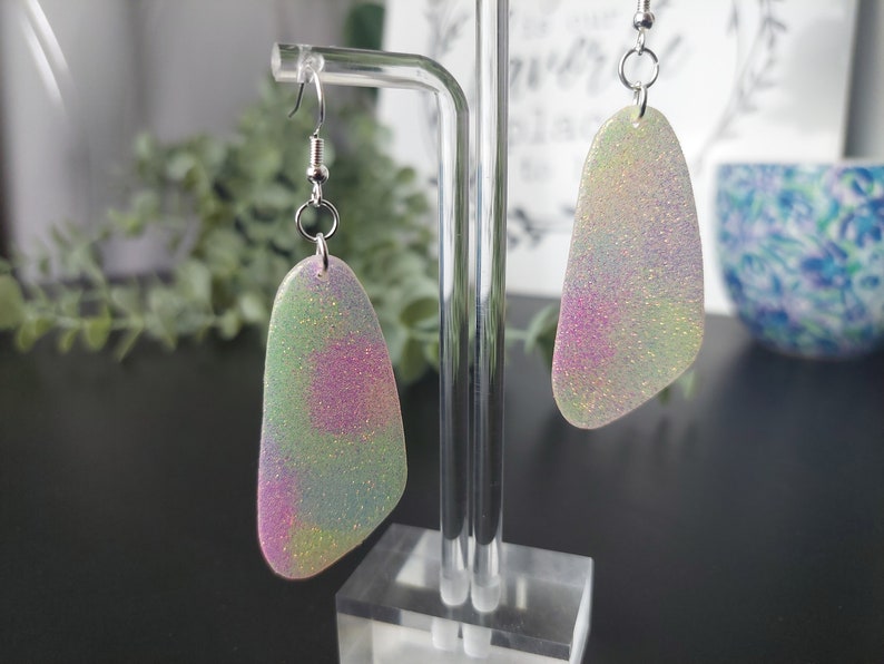 Glitter Rainbow Translucent Lightweight Polymer Clay Earrings, Dangle ...