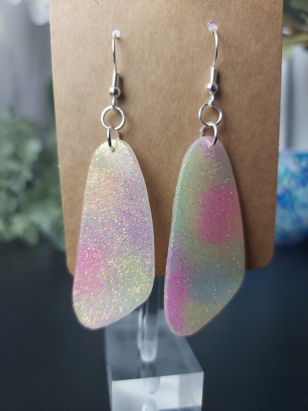 Glitter Rainbow Translucent Lightweight Polymer Clay Earrings, Dangle ...