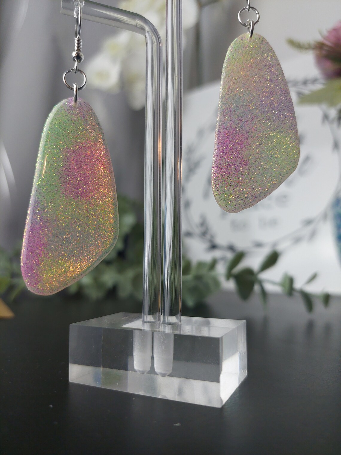 Glitter Rainbow Translucent Lightweight Polymer Clay Earrings, Dangle ...