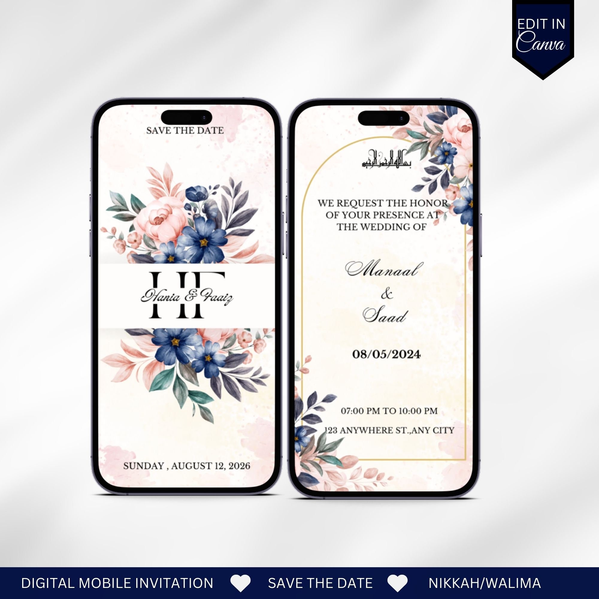 Editable Digital Muslim Wedding Invitation Template Nikkah Shaadi ...